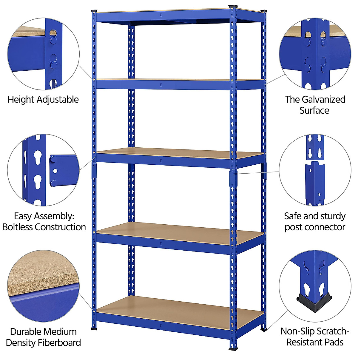 Topeakmart 4PCS 5-Tier Utility Shelves, Metal Storage Shelves Garage Shelving Unit Adjustable Garage Storage Shelves Storage Racks Heavy Duty Shed Shelving- Blue, 35.5 x 17.5 x 72 Inch