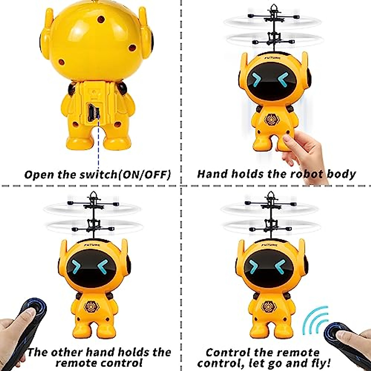 Ynybusi Flying Ball RC Toys,Built-in LED RC Robot Drone Remote Control Helicopter Indoor Outdoor Games Toys for Kids Boys Girls 6 7 8 9 10 Year Old Birthday (Yellow)