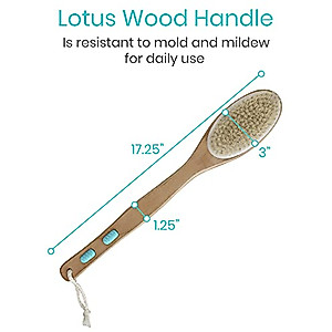 Vive Back Scrubber Brush for Shower - for Dry or Wet Body Brushing - Long Handle - Cleaning Lymphatic Drainage Handled Washer for Men, Women - Showering Bathing Exfoliator with Soft & Stiff Bristles