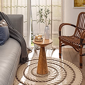 COZAYY Small Pedestal End Table Round Farmhouse Martini Table Wood Plant Stand Rustic Drink Table for Small Space Living Room, Walnut