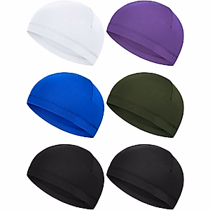 Boao 6 Pieces Skull Caps Helmet Liner Sweat Wicking Cap Running Hats Cycling Skull Caps for Men Women (Vivid Colors, X-Large)