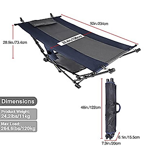 Lineslife Portable Hammock with Stand, Collapsible Foldable Hammock Includes Removable Pillow, Storage Net, Side Pocket with Cup Holder for Camping Beach Patio Travel