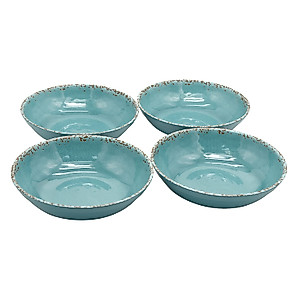 LOK-OSEMILE Gourmet Art Crackle 8.1" Melamine Salad and Pasta Bowls - Aquamarine 32 oz Set of 4