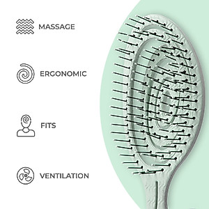 Ninabella Organic Detangling Hair Brush for Women, Men & Children - Does not Pull on Hair - Straightening Brushes for Straight, Curly & Wet Hair - Unique Spiral Hairbrush Green