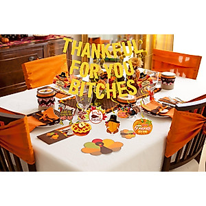 TF Girly Friendsgiving Party Decorations with Hanging Swirls, Gold Glitter Friendsgiving Decorations for Girl Home Office, Friendsgiving Banner, Thanksgiving Decorations for Mantel Fire Place Party