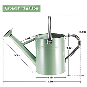 CherHome Watering Can for Outdoor Plants&Indoor Plants,Plant Watering Can 1 Gallon,Metal Flower Garden Watering Can Water Can Watering Pot,Galvanized Steel Watering Can Outdoor(Cream Green)