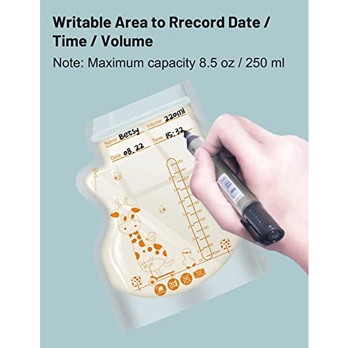 Mumgaroo Breastmilk Storage Bag Freezer, 8.5 OZ / 40 Pcs Milk Storage Bags Breastmilk with Double Zip Lock, Self Standing, Pre-Sterilized Breast Milk Storage Bags Freezer, Space Saving Flat Profile