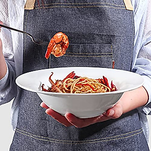 Wareland Rimmed Pasta Bowls Set of 4, 22 OZ Wide Rim Pasta Plates, Large Salad Serving Bowls for Restaurant, White Porcelain Deep Spaghetti Plates, Microwave Dishwasher Oven Safe