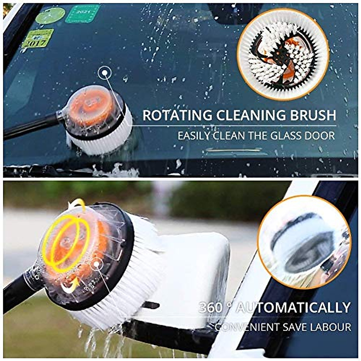 JSCARLIFE Vehicle Wash Brush,Automotive Window Cleaning Handle Non-Electric Automatic 360 Degree, Garden Sprinkling Tool