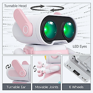 DoDoMagxanadu Robot Toys, Remote Control Robot Toy for Girls, RC Robots with LED Eyes and Music, Gifts for 3 4 5 6 7 8 9 Years Old Kids Boys and Girls (Pink)