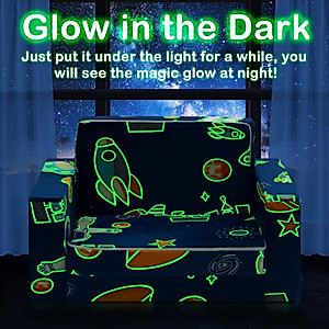OSYKIU Kids Couch, 2-in-1 Toddler Couch Sofa, Kids Sofa Fold Out, Comfy Toddler Sofa Glowing in The Dark, Child Sofa Chair for Boys Girls Gifts, Convertible Baby Sofa Bed for Playroom Bedroom
