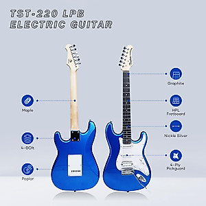 TOSTAR Electric Guitar Kit, 39 Inch Solid Wood Right Hand Guitar Electric for Beginners with Amp, HSS Pick Up, Poplar Body, Hand Polished(Lake Placid Blue)