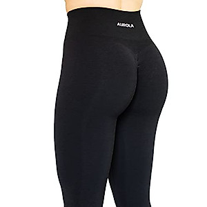 AUROLA Workout Leggings for Women Seamless Scrunch Tights Tummy Control Gym Fitness Girl Sport Active Yoga Pants (L, Black)