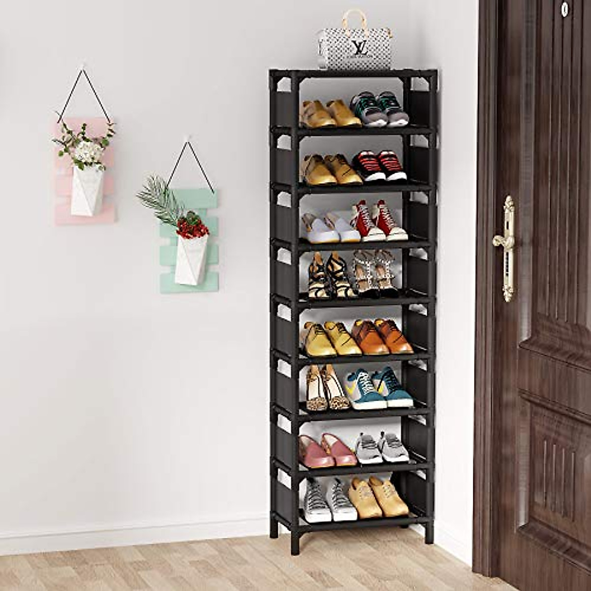 Tribesigns Vertical Shoe Rack, 9 Tiers Narrow Shoe Shelf 18 Pairs Slim Shelf for Shoes Narrow Shoe Rack for Small Space