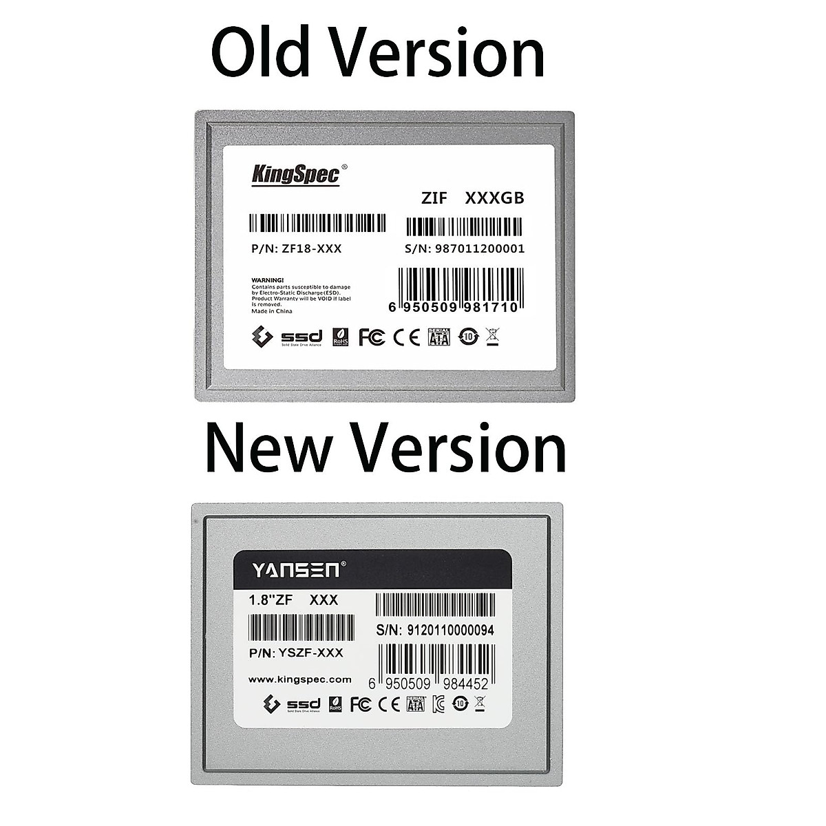 KingSpec Yansen 128GB 1.8" ZIF 40pin SSD Solid State Disk SM2236 Controller Compatible with Compact PC, Old Laptop and Media Player