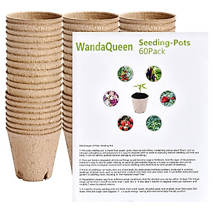 60 Packs 3.15 Inch Peat Pots for Seedlings, Biodegradable Seeds Starter Nursery Pots, Holes Round Seed Starter Pots for Plant Vegetables or Gardening Supplies with Bonus 10 Pcs Plant Labels.