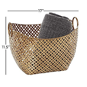 Deco 79 Metal Woven Inspired Storage Basket with Handles, 17" x 13" x 11", Gold