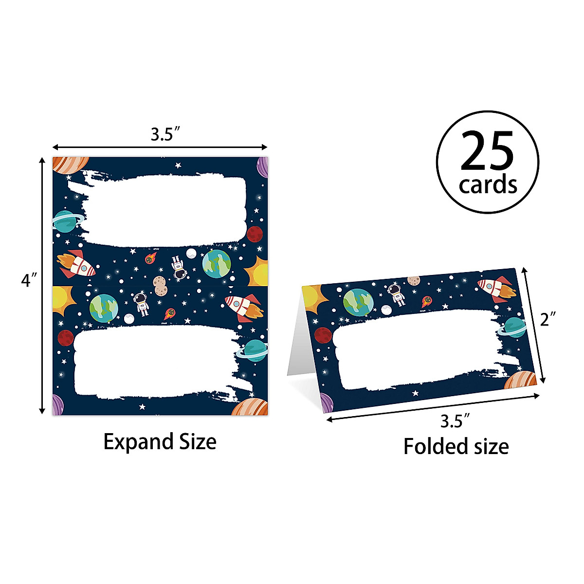 Place Cards for Wedding, Birthday Or Party, Outer Space, Uninerse Filled-In Name Place Cards, Foldover Seating Table Cards, 25 Pack, Folds into 3.5 * 2 Inches (zuoweika-A033)