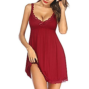 Avidlove Sexy Sleepwear for Christmas Babydoll Lingerie Lace Chemise Nightgown Slip Dress Loungewear Wine Red