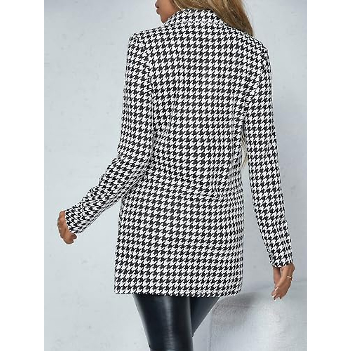 Floerns Women's Casual Work Office Open Front Striped Blazer Black White Houndstooth XL