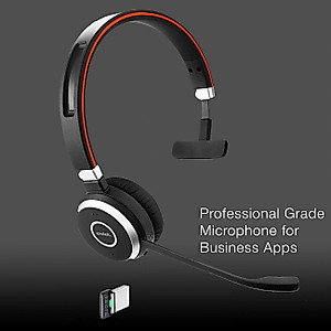 Global Teck Worldwide Jabra Evolve 65 Bluetooth Mono MS Headset SE- Compatible with Voice, Video App, PC, Mac - Teams, Zoom, Webex, Meet and More Microphone Cushions, 6593-823-309