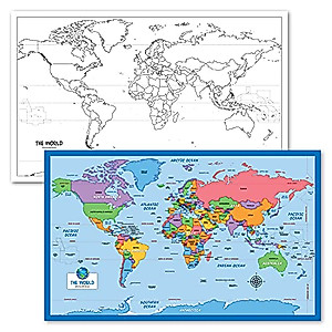 Palace Learning 2 Pack - Blank World Map Outline Poster + Simplified World Map for Kids [Blank] (LAMINATED, 18" x 29")