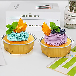 Frcctre 35 Pack Aluminum Foil Baking Cups with Lids, 13 Oz Disposable Hexagon Aluminum Foil Ramekins, Disposable Muffin Liners Cupcake Baking Cups for Dessert Pudding Party Wedding Birthday