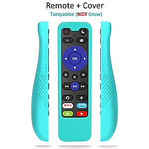 [Remote + Cover] 1-clicktech IKUTV Remote for Roku TVs [TCL/Hisense/ONN/Sanyo, etc.] and Roku Players Express Premiere Ultra [Turquoise - Not Glow]