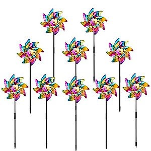 Sparkly Holographic Rainbow Pinwheel Reflective Colorful Whirl Pinwheels Spinners Windmill Bright Blended Rainbow Design DIY Set for Kids Adult Garden Orchard Lawn Farm Beach Decor (Rainbow)