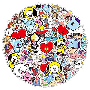 YEESACG - BTS Kpop Stickers | 61 Pack | Cute Bangtan Album Bomb | Cartoon Waterproof Vinyl for Water Bottle,Laptop,Skateboard,Luggage,Phone,Moto Korea Group for Teens Girls Fans (BTS-61)