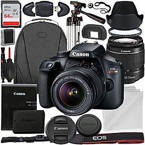 Canon EOS Rebel T100/4000D DSLR Camera with 18-55mm f/3.5-5.6 Zoom Lens and Accessory : Includes - SanDisk Ultra 64GB Memory Card, Tripod, Backpack,& Much More (18pc Bundle)