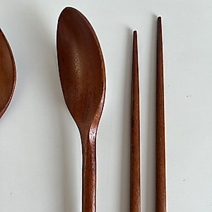 cozymomdeco Korean Made Natural Lacquer Coated Wooden Chopsticks & Spoon Utensil Flatware Jujube Tree Ottchil Natural Lacquer Stocking Stoffer Gift for Mom (2SET)