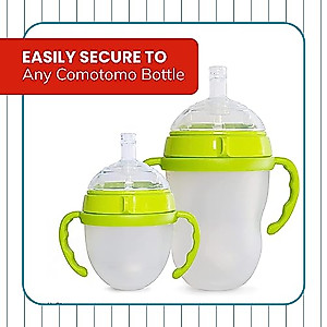 Straw Transition Cup Kit for Comotomo Baby Bottles | Conversion Kit Fits 5 Ounce and 8 Ounce Bottles | Soft, Silicone Straw Top Bottle Nipple & Weighted Straw to Help Baby Transition | 2 Pack (Green)