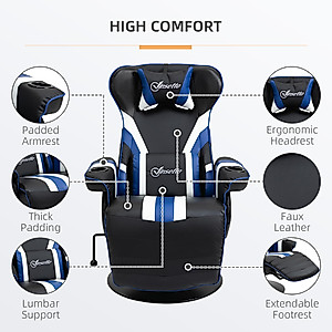 Vinsetto Gaming Chair, Racing Style Computer Recliner with Lumbar Support, Footrest and Cup Holder, Black/White/Blue