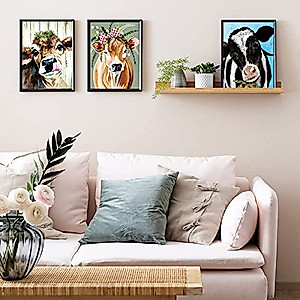 XLA Country Farmhouse Cow Wall Art Prints,Funny Cow with Flower Poster,Farmhouse Wall Decor Cow Pictures Farm Print Ranch Decor Set of 6-(8''x10'' Unframed)