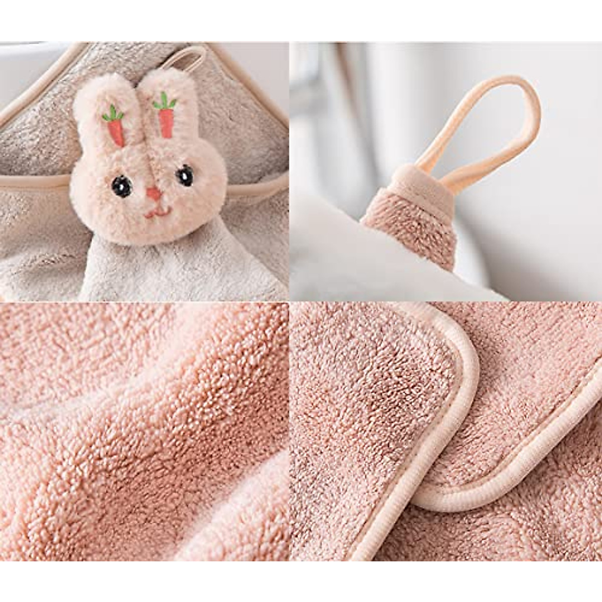 VSER 4 Pack Hanging Hand Towels for Bathroom&Kitchen,Ultra Thick Hand Towel with Hanging Loop,Cute Child/Kids Microfiber Rabbit Hand Towels.Soft,Absorbent,Fast Drying,Reusable,Stylish&Attractive