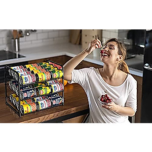 HAITRAL 2 Pack Can Rack Organizer, 3 Tier Stackable Can Storage Dispenser Holder, for Food Storage, Countertops or Kitchen Cabinets, Storage for 36 Cans (Each), Black