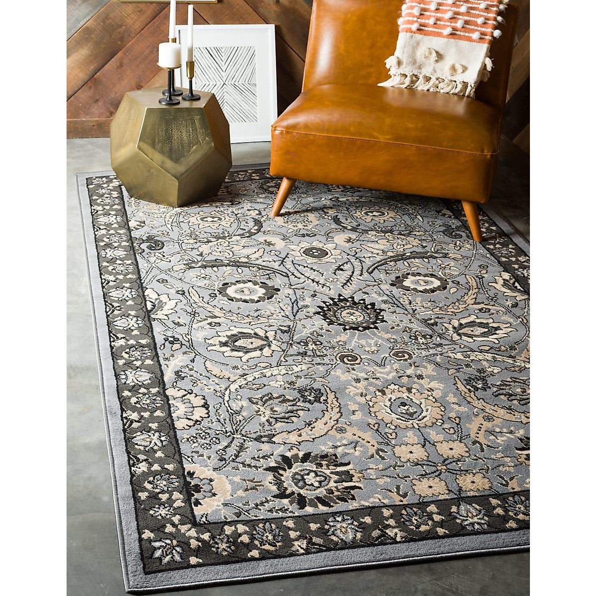 Unique Loom Espahan Collection Area Rug - Cape Cod (8'x 10' Rectangle, Dark Gray/ Black)