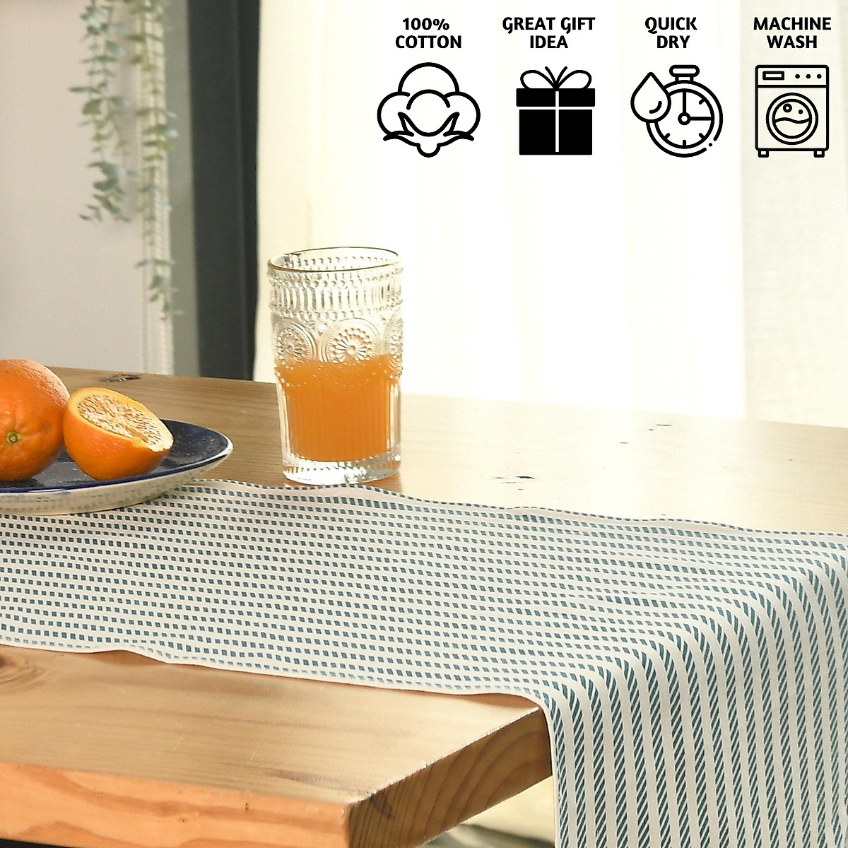 Folkulture Salad Bowl and Table Runner with Tassels, Wooden Bowls with Serving Tongs, Large Salad Bowls for Fruits, Farmhouse Style Décor, Boho Coffee Table Runners 108 Inch