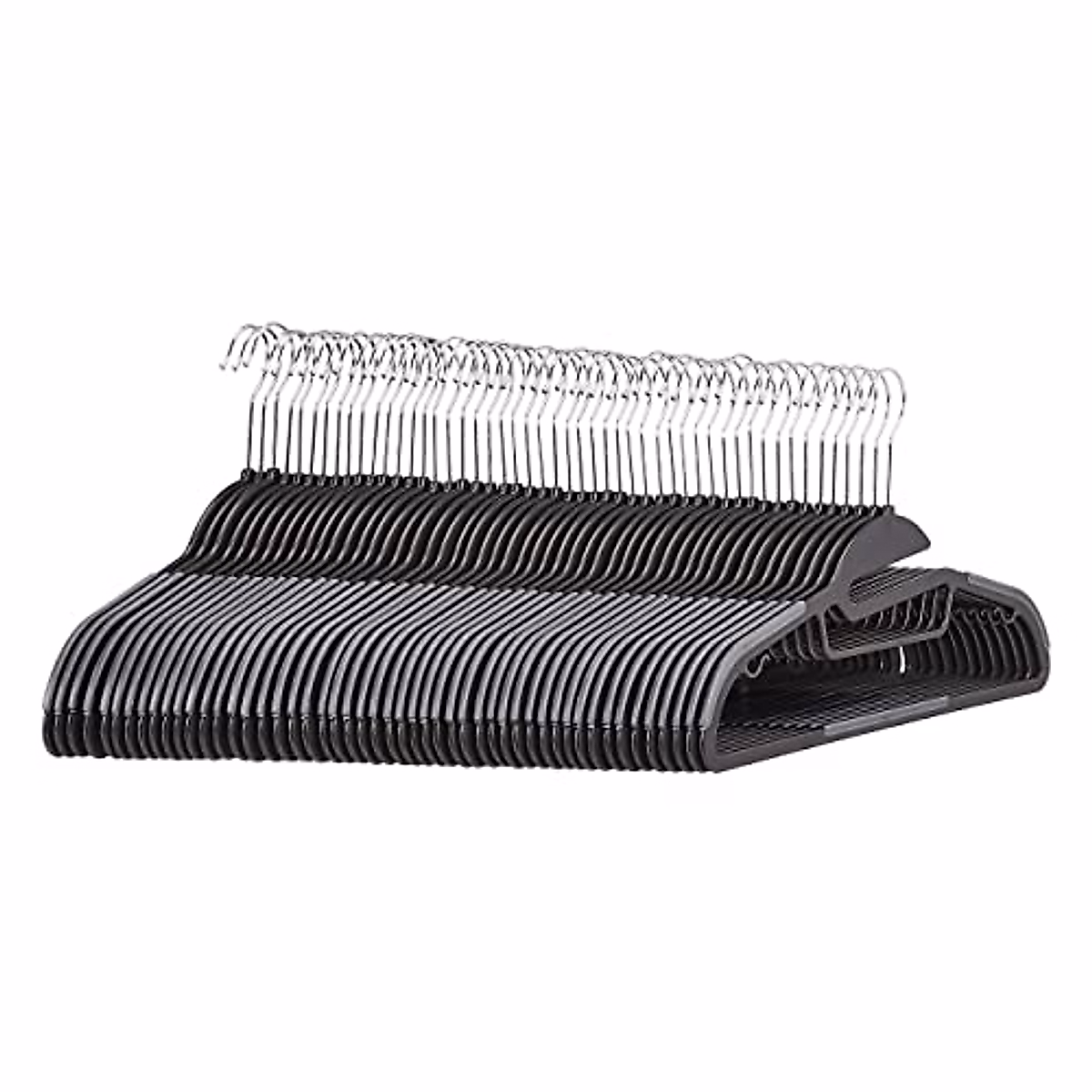 Amazon Basics Non-slip Heavy Duty Plastic Hanger with Rubber and Horizontal Bar, 50-Pack, Gray