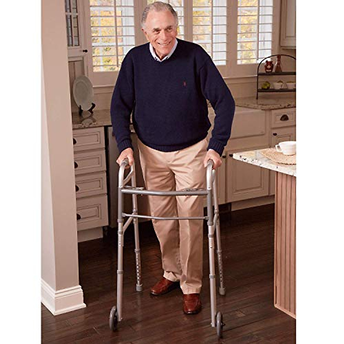 Carex Folding Walker for Seniors - Adult Walker With Wheels - Portable Medical Walker with Adjustable Height, 30-37 Inches, Aluminum, Lightweight