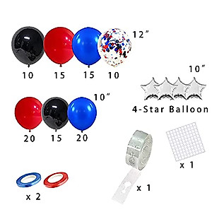Red Blue Black Balloon Garland Arch Kit, Royal Blue Red Black Latex Confetti Balloon 16ft Arch Strip Ribbon for Kid Super Spider Hero Man Theme 3rd 4th Boy Birthday Graduation Party Decors