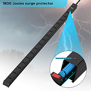 CRST Heavy Duty Surge Protector Power Strip Wide Spaced 16-Outlet 15 Feet Long Extension Cord Power with Circuit Breaker 1800 Joule for Home, Office, Commercial