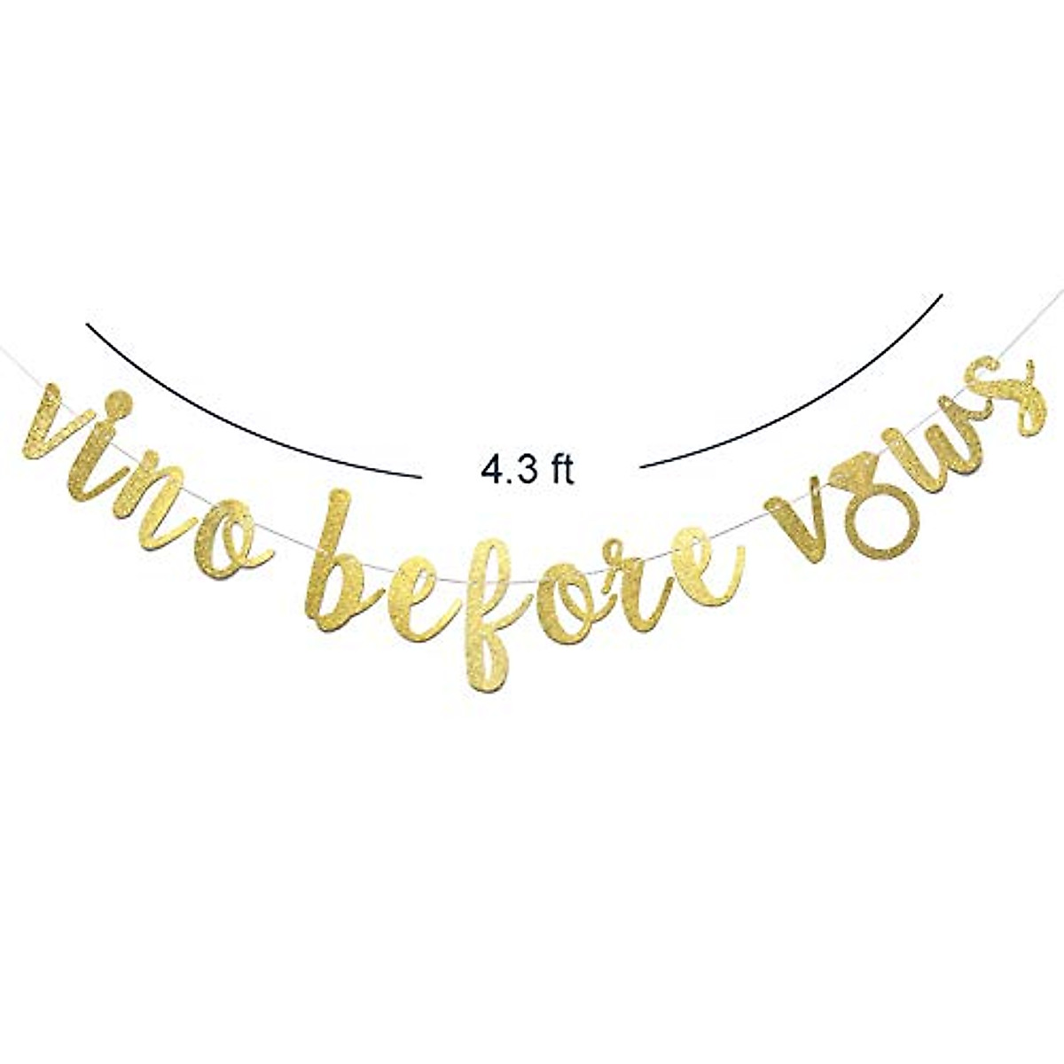 Vino Before Vows Banner for Engagement Bridal Shower Bachelorette Wine Winery Party Decorations Pre-strung Garland (Gold Glitter)