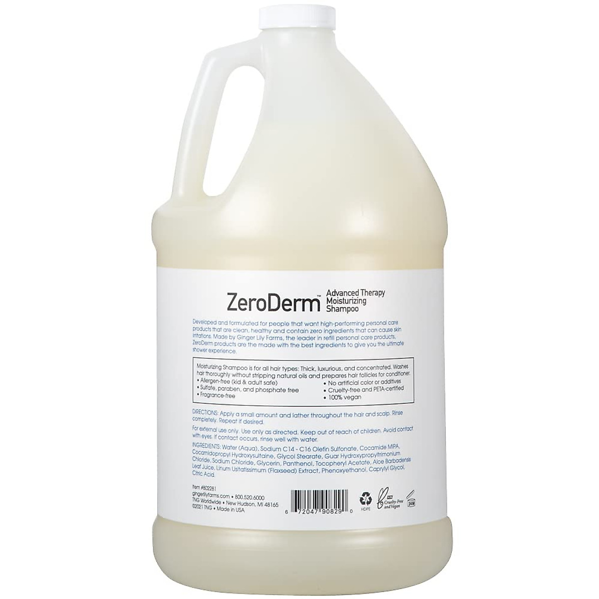 Ginger Lily Farms Botanicals ZeroDerm Advanced Therapy Moisturizing Shampoo for All Hair Types, 100% Vegan & Cruelty-Free, Fragrance Free, 1 Gallon (128 Fl. Oz.) Refill