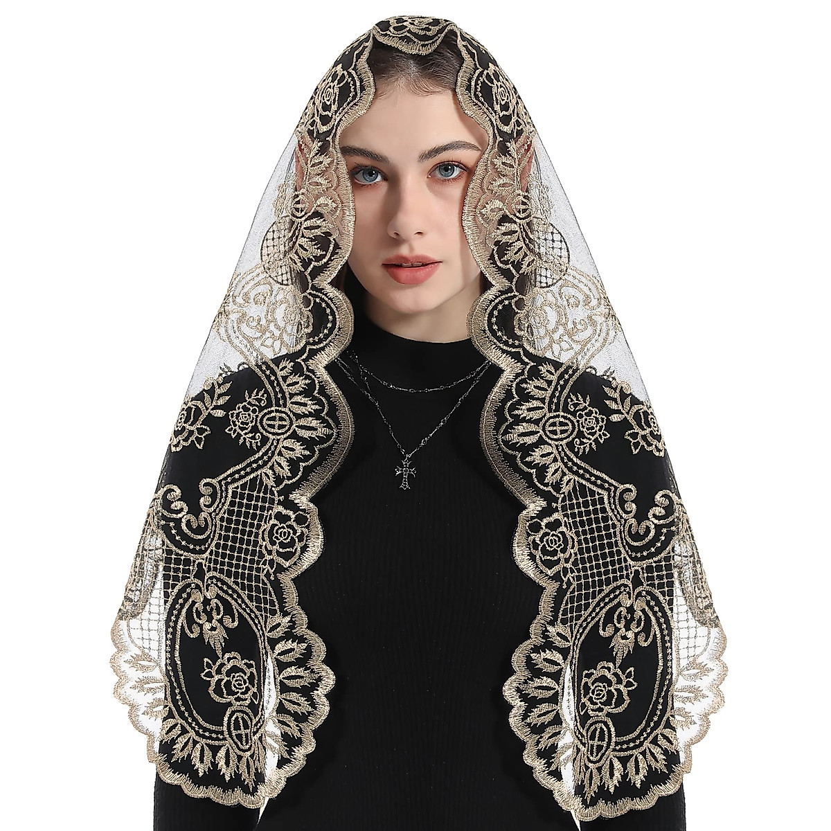 Bozidol Church Veil Lace Mantilla - Triangle Virgin Mary Head Covering Spanish Veil for Women