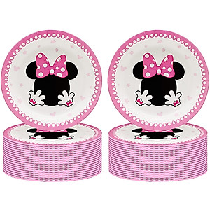 AMZPTBOY 40 Pcs Pink Mouse Birthday Party Supplies,Mouse Party Supplies Tableware Paper Plates,7Mouse Dessert Plates for Girls Mouse Themed Party Baby Shower Pink Mouse Birthday Decorations