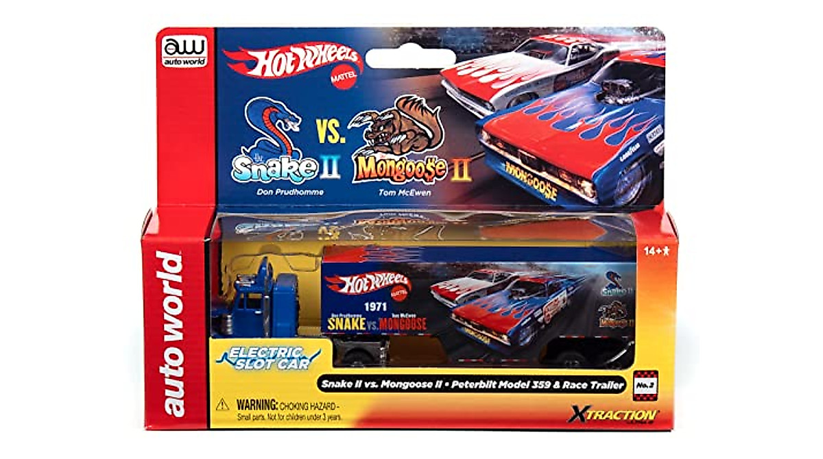 Auto World HO Slot Car: Xtraction Racing Rig Peterbilt 359 & Trailer