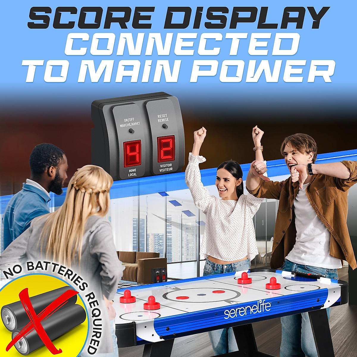 SereneLife 58" Air Hockey Game Table with Motor, Digital LED Scoreboard, Puck Dispenser & Complete Accessories