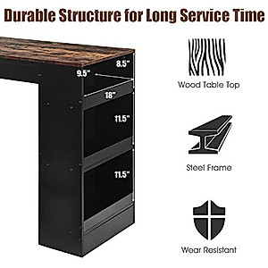 Giantex 3 Piece Pub Dining Set, Wooden Counter Height Table Set with 2 Bar Stools, Industrial Bar Table Set, Sturdy Kitchen Table with Storage for Kitchen, Restaurant, Living Room (Brown)